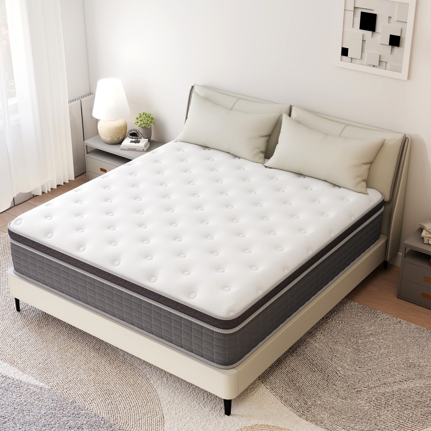 AMENDPATURE Cooling Airflow 10 inch Queen Hybrid Mattress,Memory Foam ...