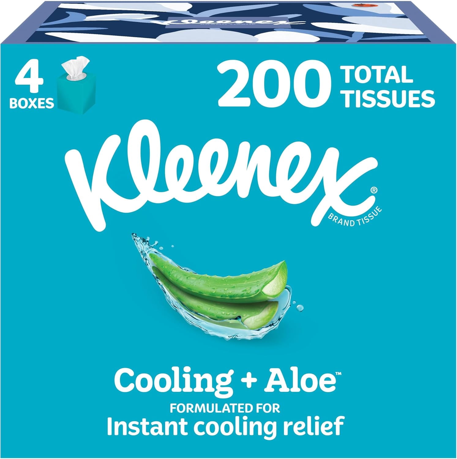 Cooling + Aloe Facial Tissues, 4 Cube Boxes, 50 Tissues Per Box, 2-Ply ...
