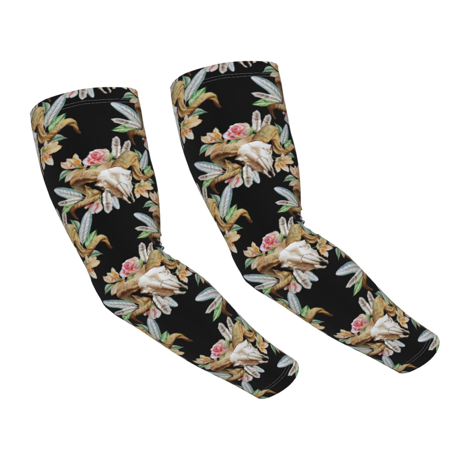 Cooling Arm Sleeves for Men/Women/Youth - goat skull flowers feather ...