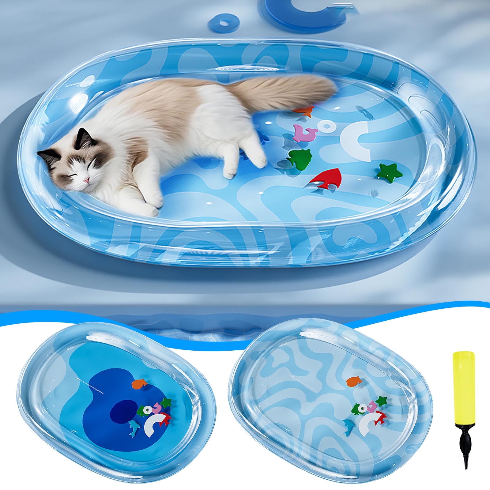 Cooling Bed for Dogs Cats, Water Mat with Fish - Thickened Non-Slip Cat ...