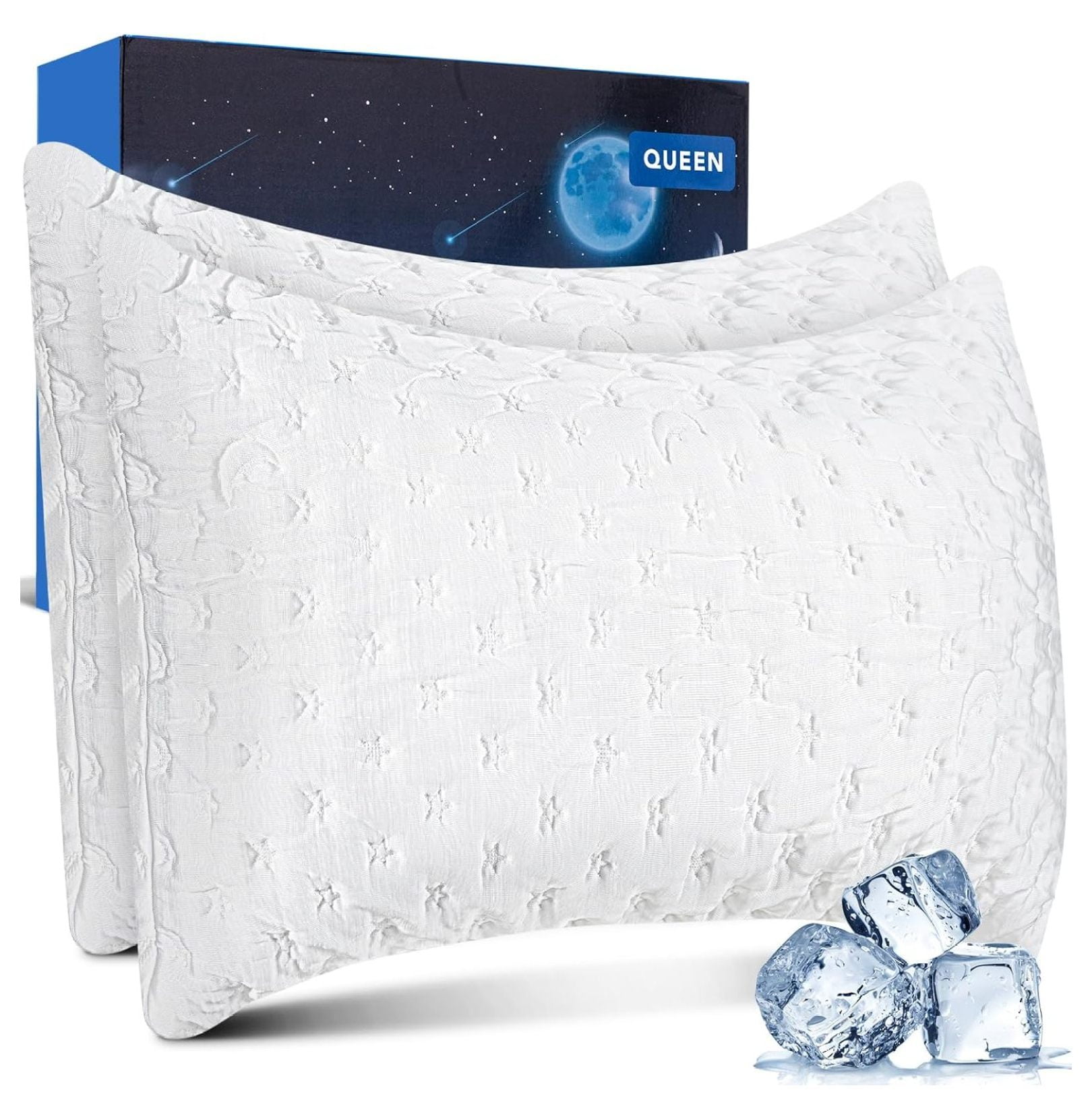 Cooling Bed Pillows for Sleeping 2 Pack Shredded Memory Foam Adjustable Cool Bamboo Pillow for ...