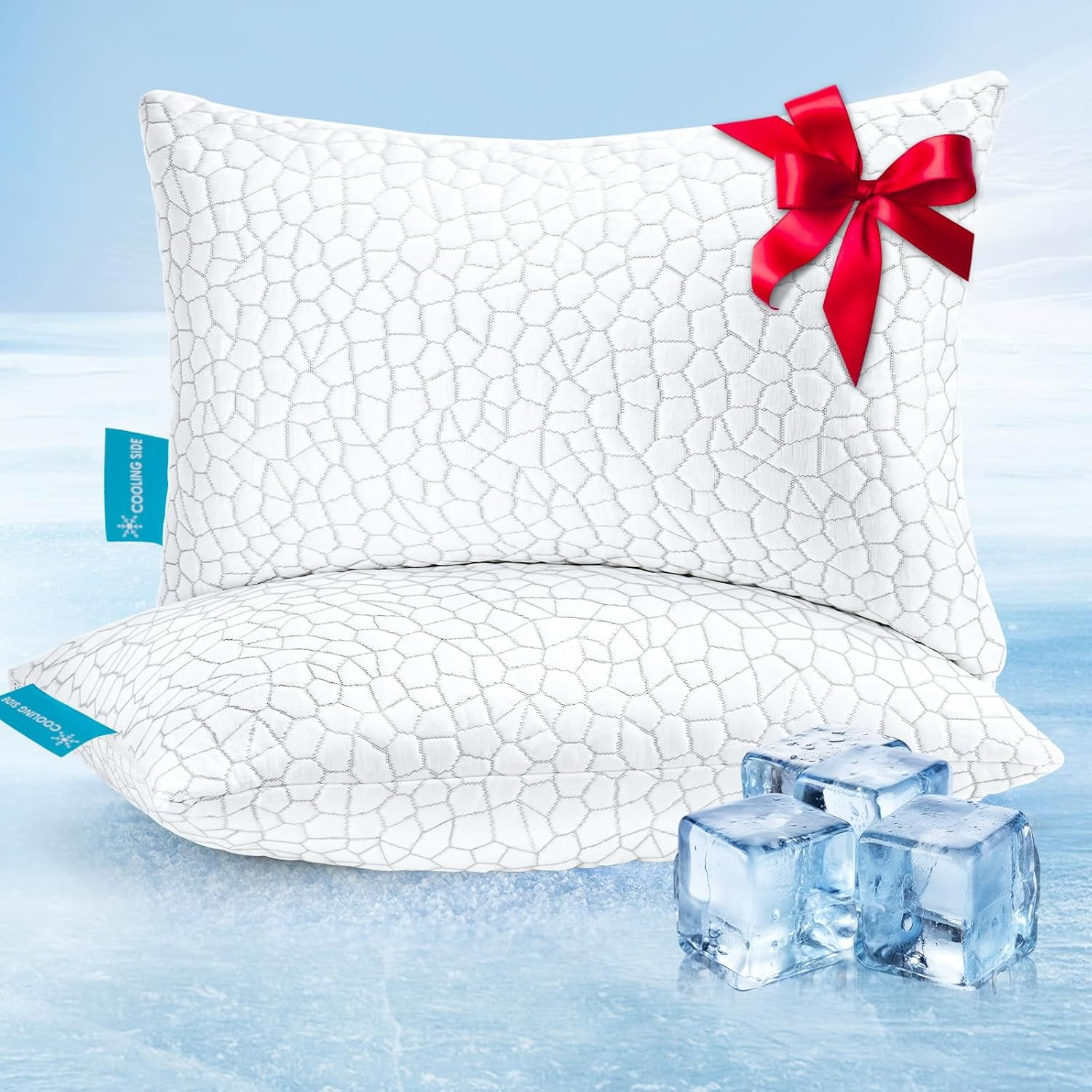 Cooling Bed Pillows for Sleeping 2 Pack Shredded Memory Foam Pillows Adjustable Cool+ Pillow for ...