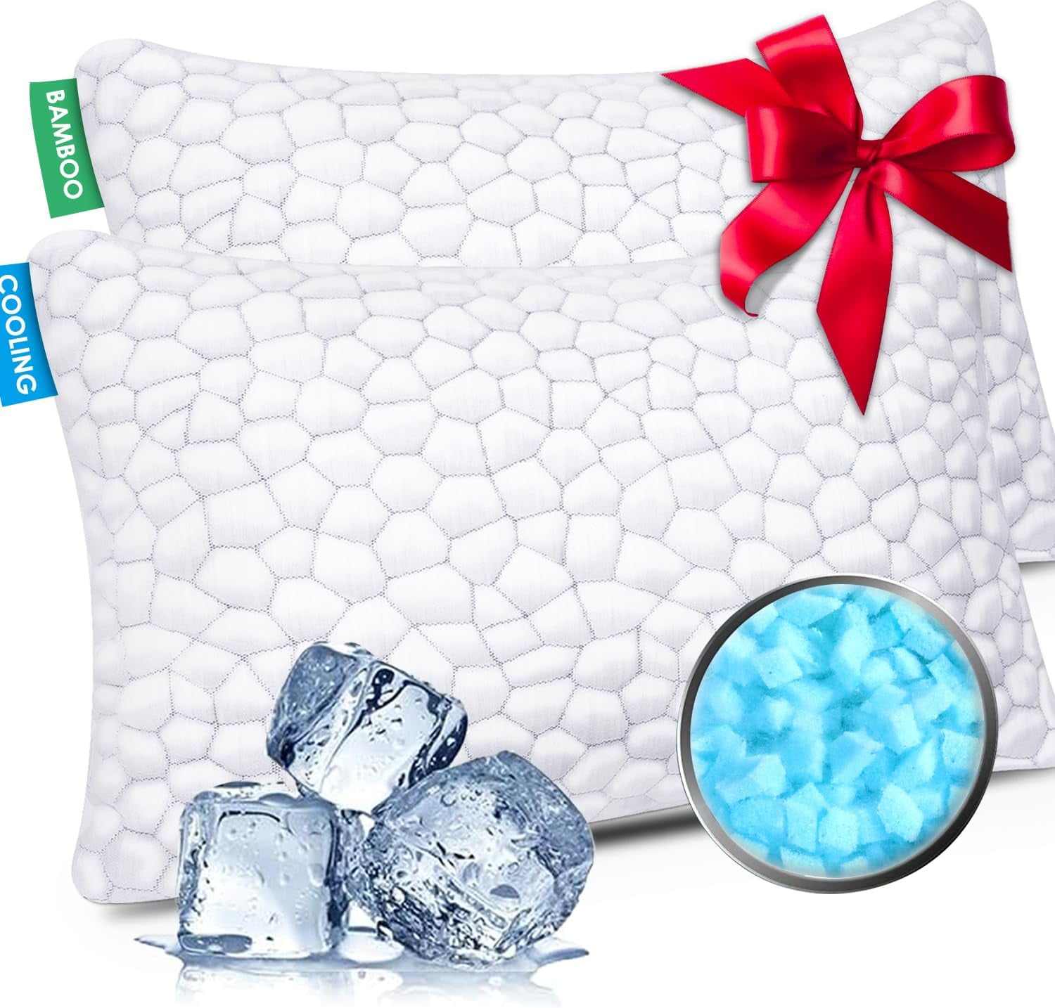 Cooling Bed Pillows for Sleeping 2 Pack Shredded Memory Foam Pillows ...