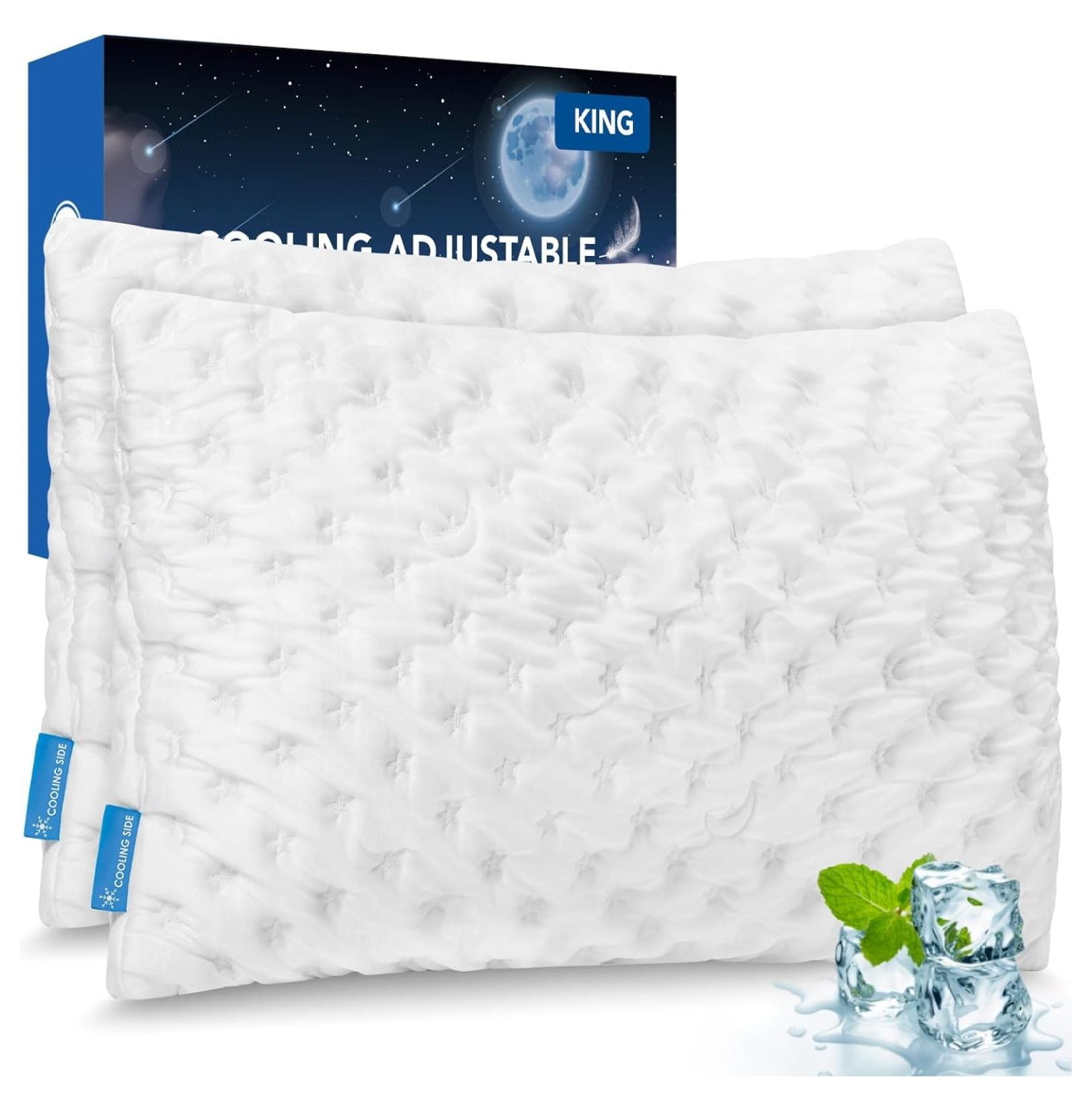 Cooling Bed Pillows for Sleeping 2 Pack Shredded Memory Foam Adjustable Cool Rayon Derived from ...