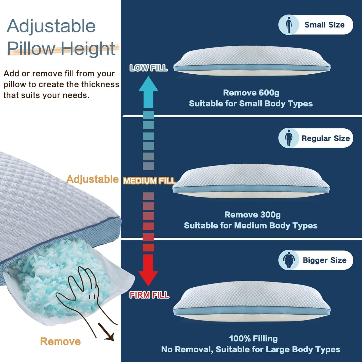 Cooling Body Pillow for Adults, Adjustable Extra Long Pillow for Bed ...