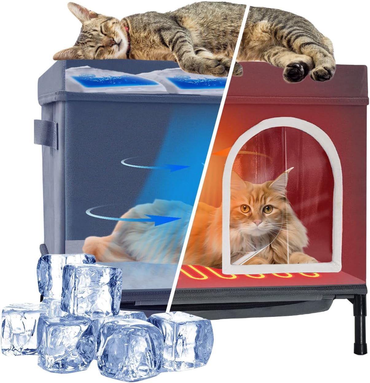 Cooling Cat House - Dual Use Cat Bed with Heated Pad & Fan - Foldable ...