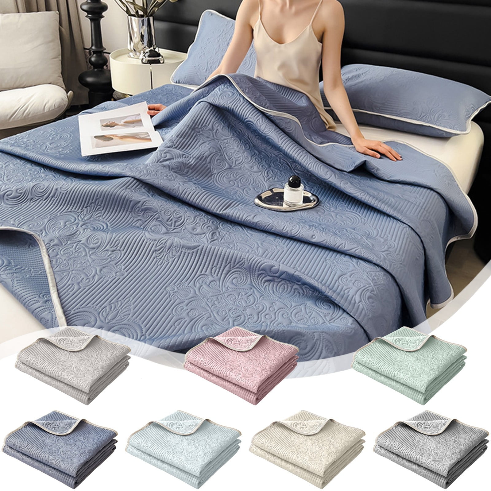 Cooling Comforter Queen Summer Quilt For King Bed- Lightweight Soft Knitted Summer Cool Quilt ...
