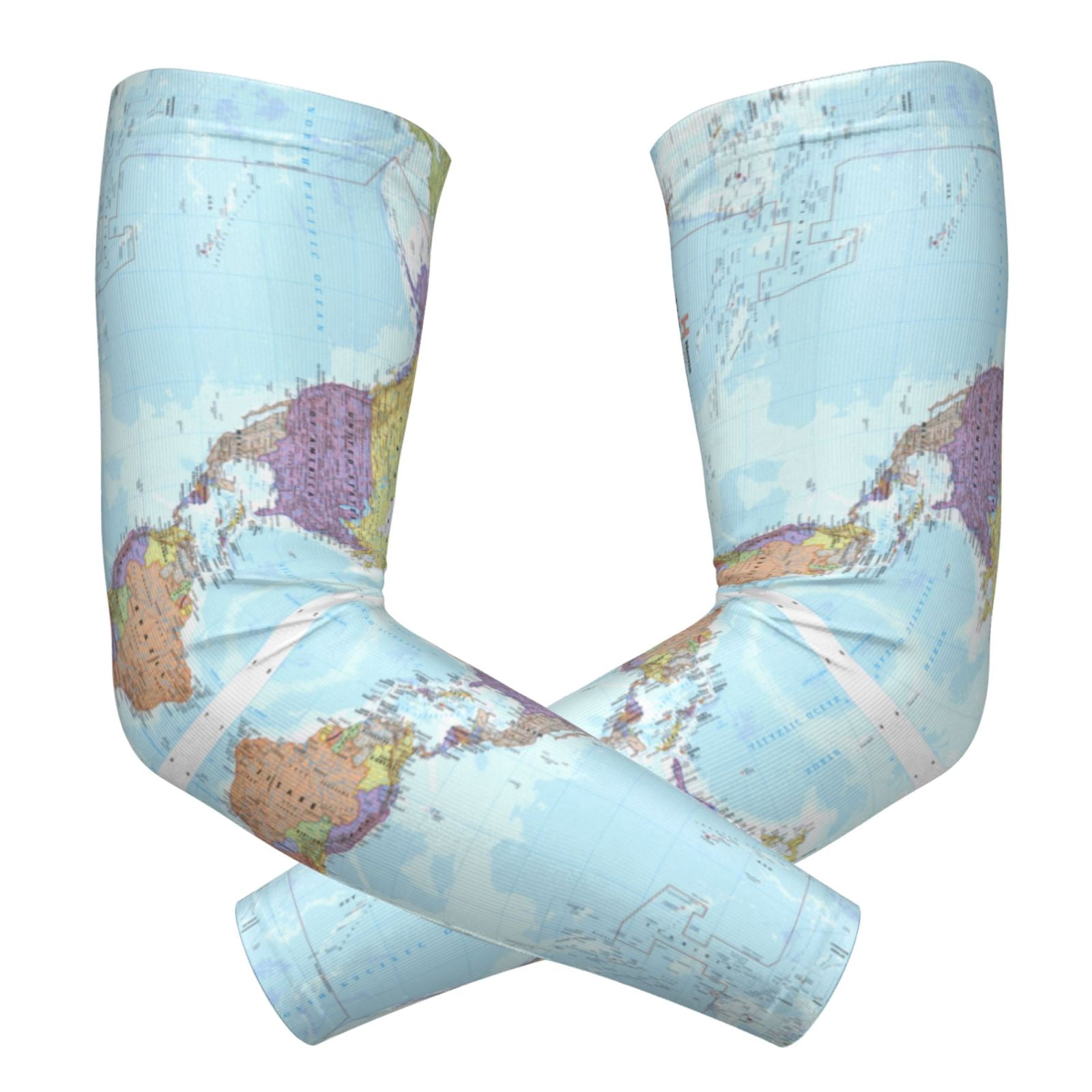 Cooling Compression Arm Sleeves World Map Sun Protection Sport Arm ...