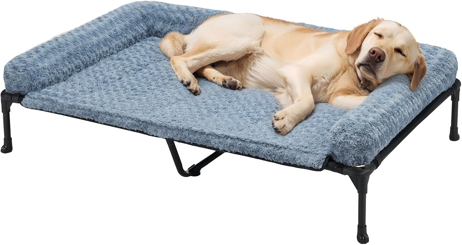 Cooling Elevated Dog Bed Add Removable Deluxe Rose Plush Bolster ...