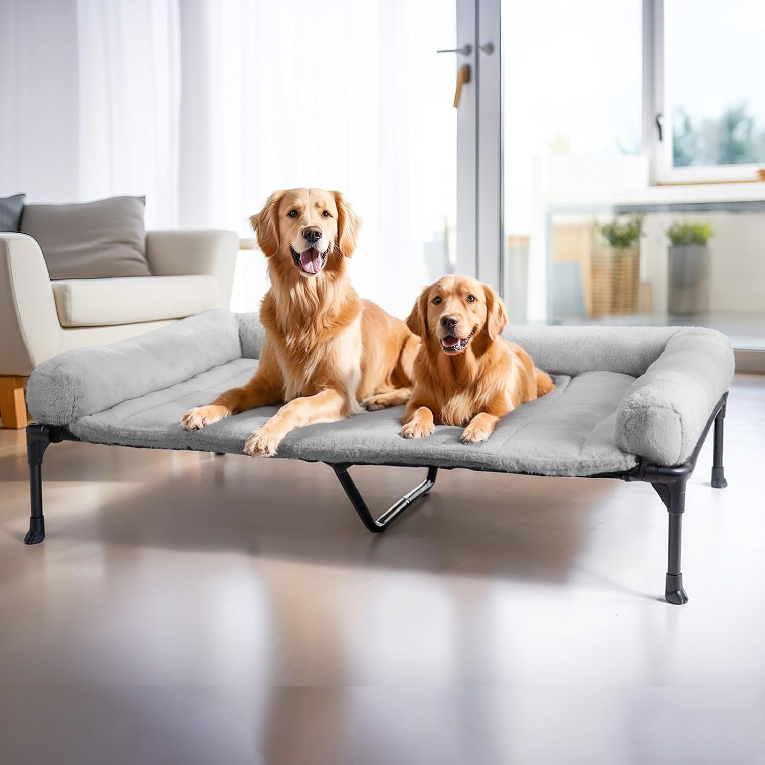 Cooling Elevated Dog Bed + Removable Fluffy Plush Pillow Cushion ...