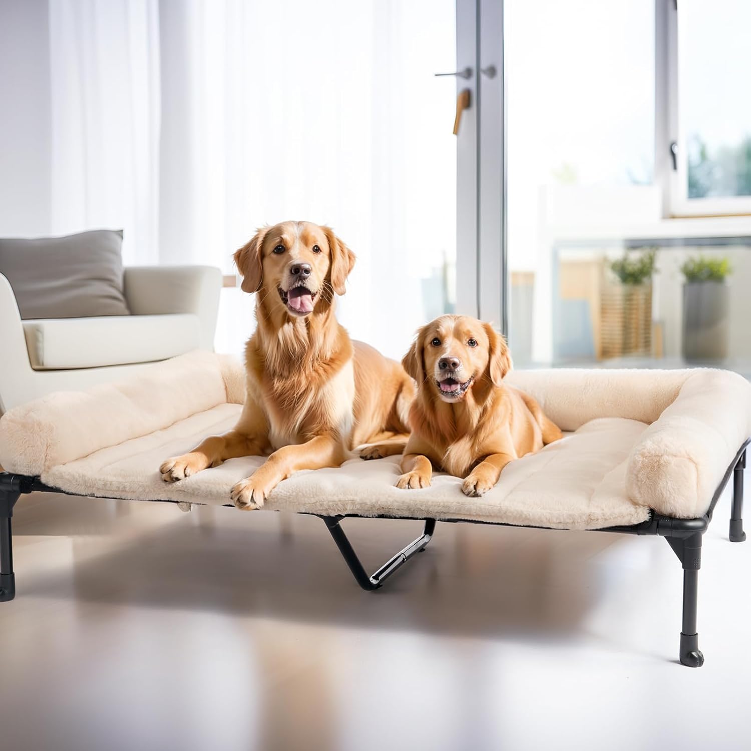 Cooling Elevated Dog Bed + Removable Fluffy Plush Pillow Cushion ...