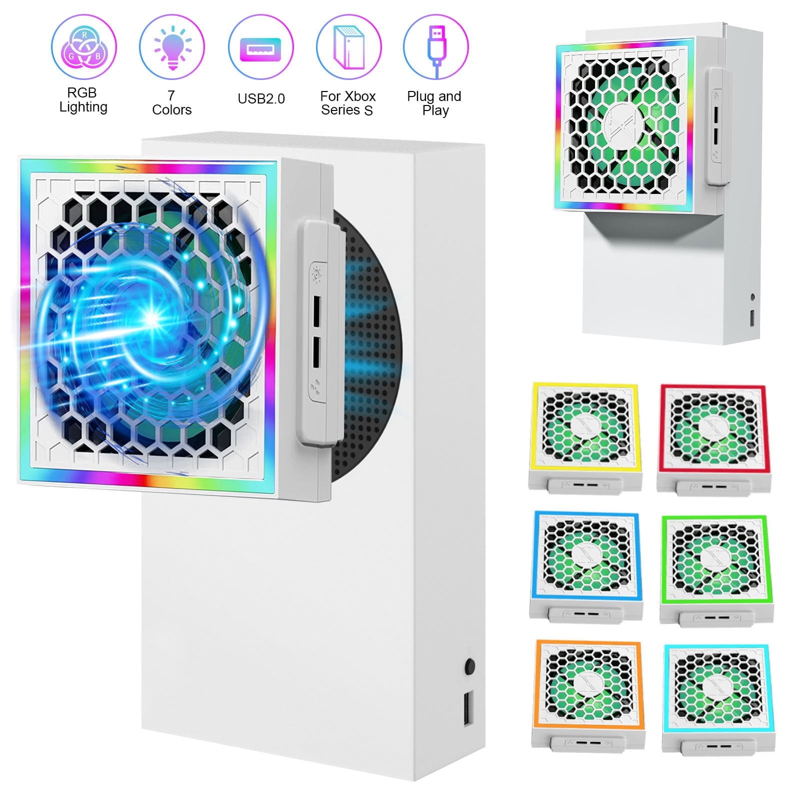 EEEkit Cooling Fan for Xbox Series S RGB Lighting, Adjustable Speed ...
