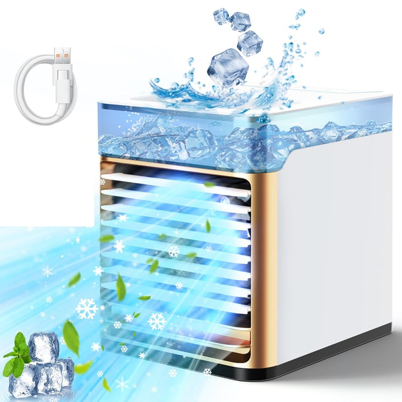 , Cooling Fan with 7 Colors LED Light, Ice Cooling Fan Evaporative Air ...