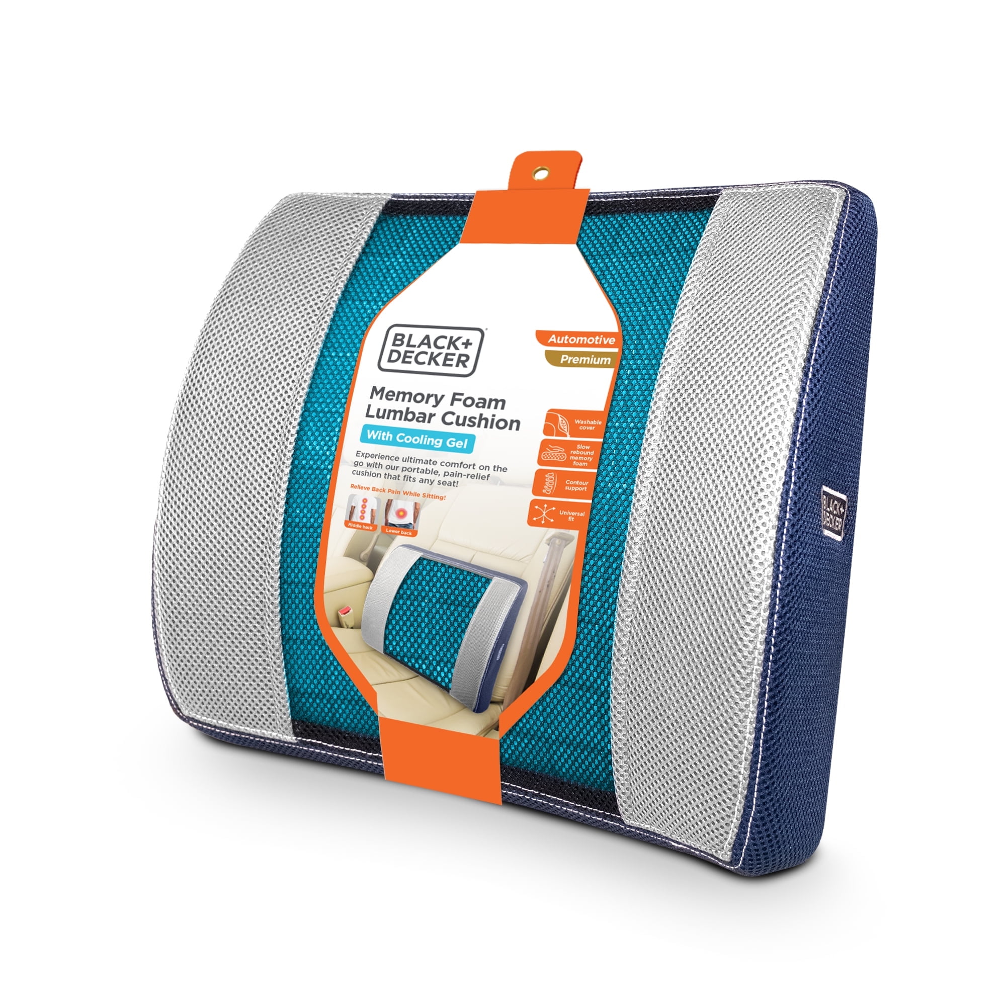 BLACK+DECKER Cooling Gel Memory Foam Back Cushion Lumbar Support Pillow ...