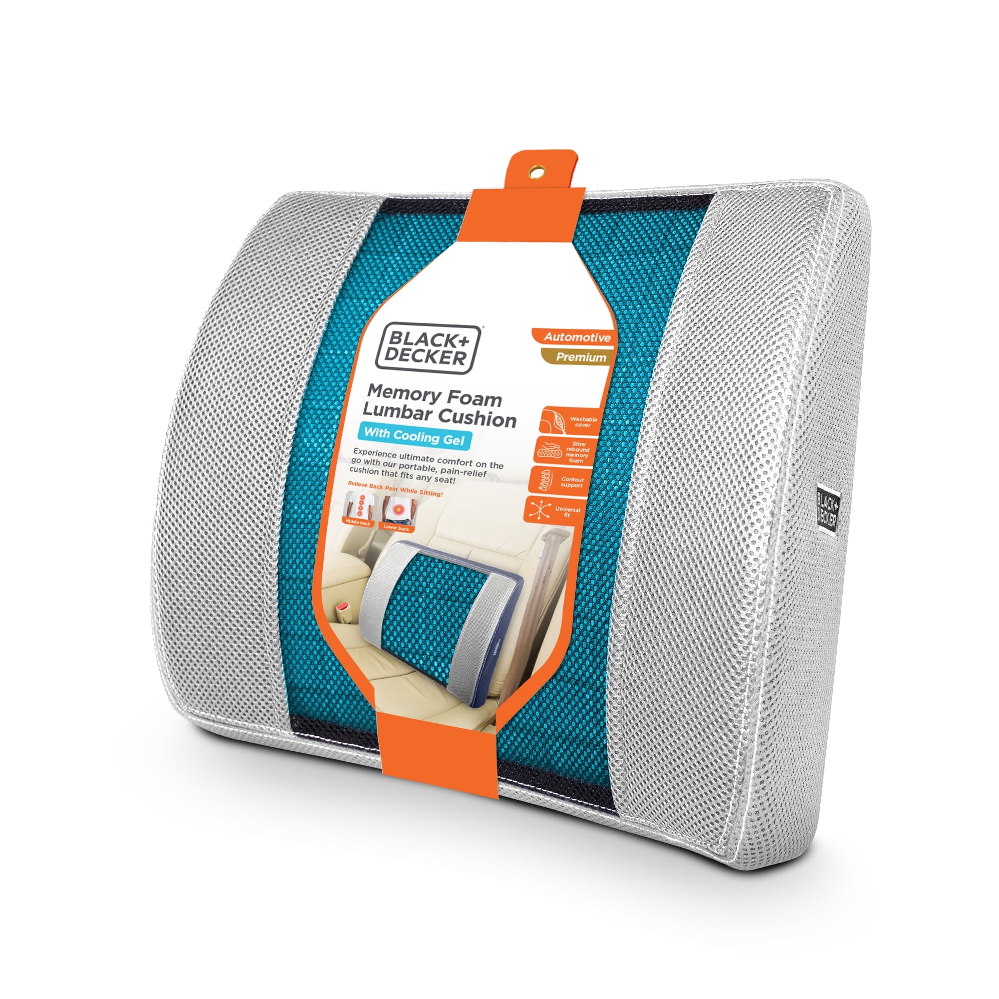 BLACK+DECKER Cooling Gel Memory Foam Back Cushion Lumbar Support Pillow ...