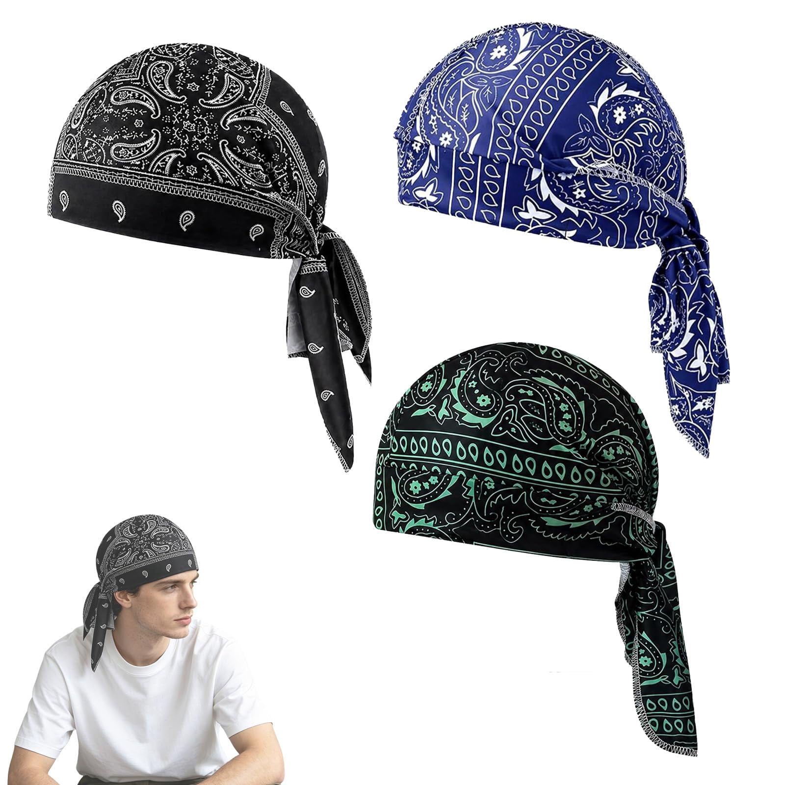 Cooling Headscarf Cap Set, Do Rags Skull Caps for Men Fashion Sweat ...