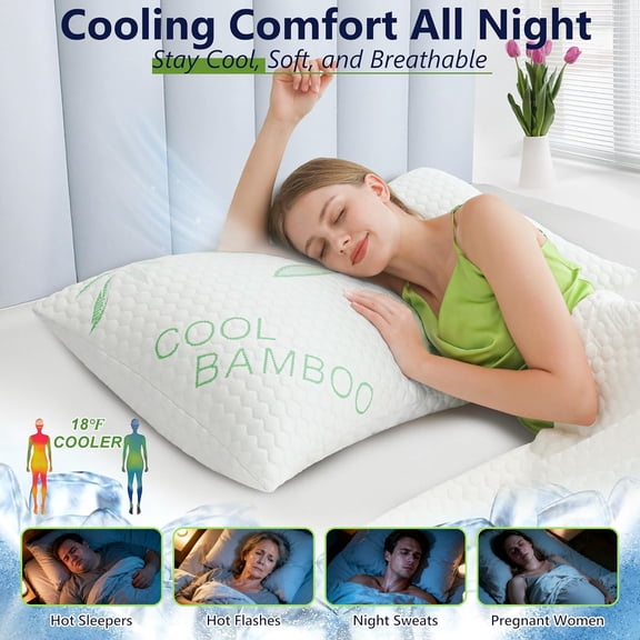 King Size Bed Pillows 2-Pack, Cooling Shredded Memory Foam Pillow ...