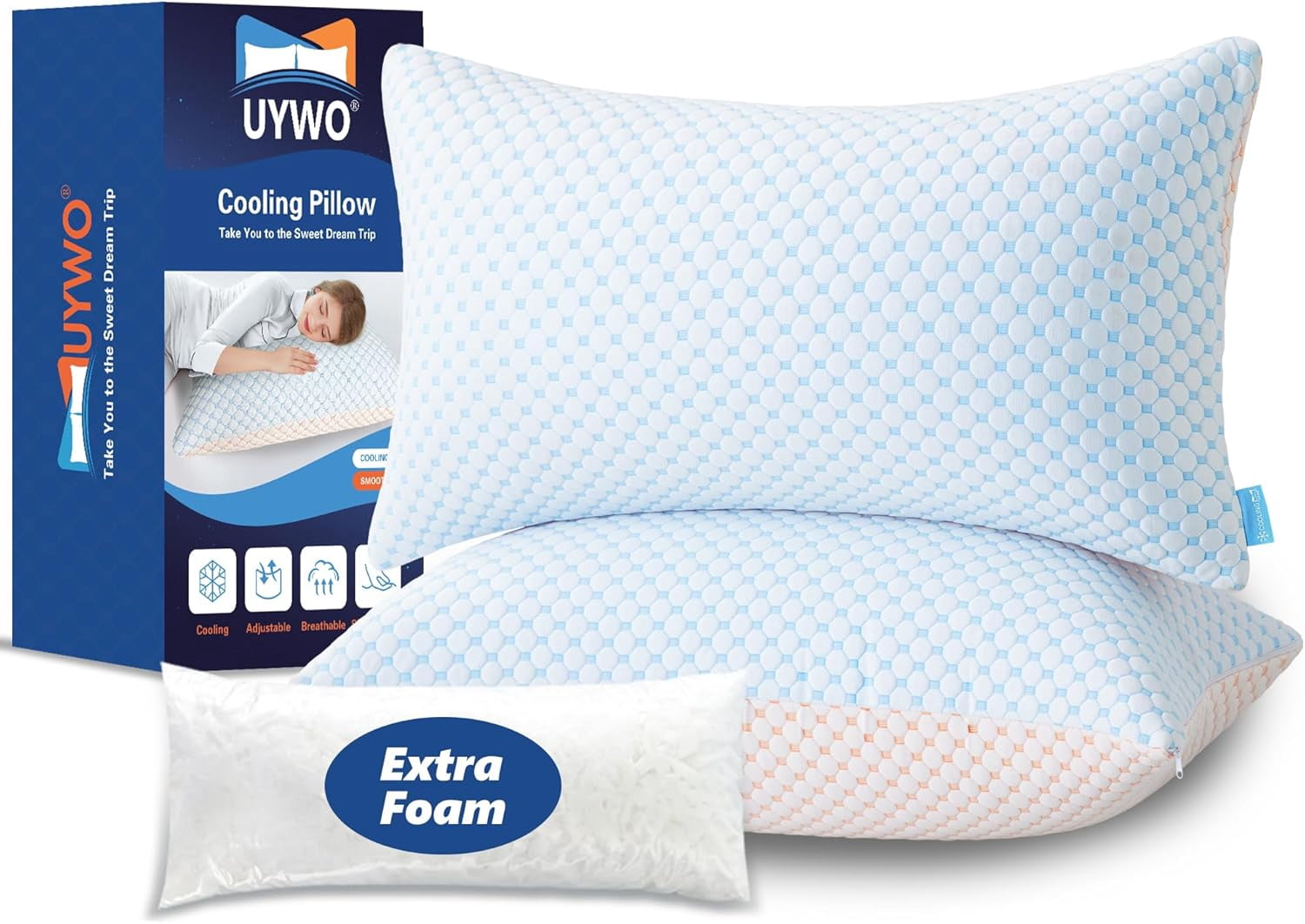 Cooling Pillows Standard Size Set of 2, Shredded Memory Foam Pillow ...
