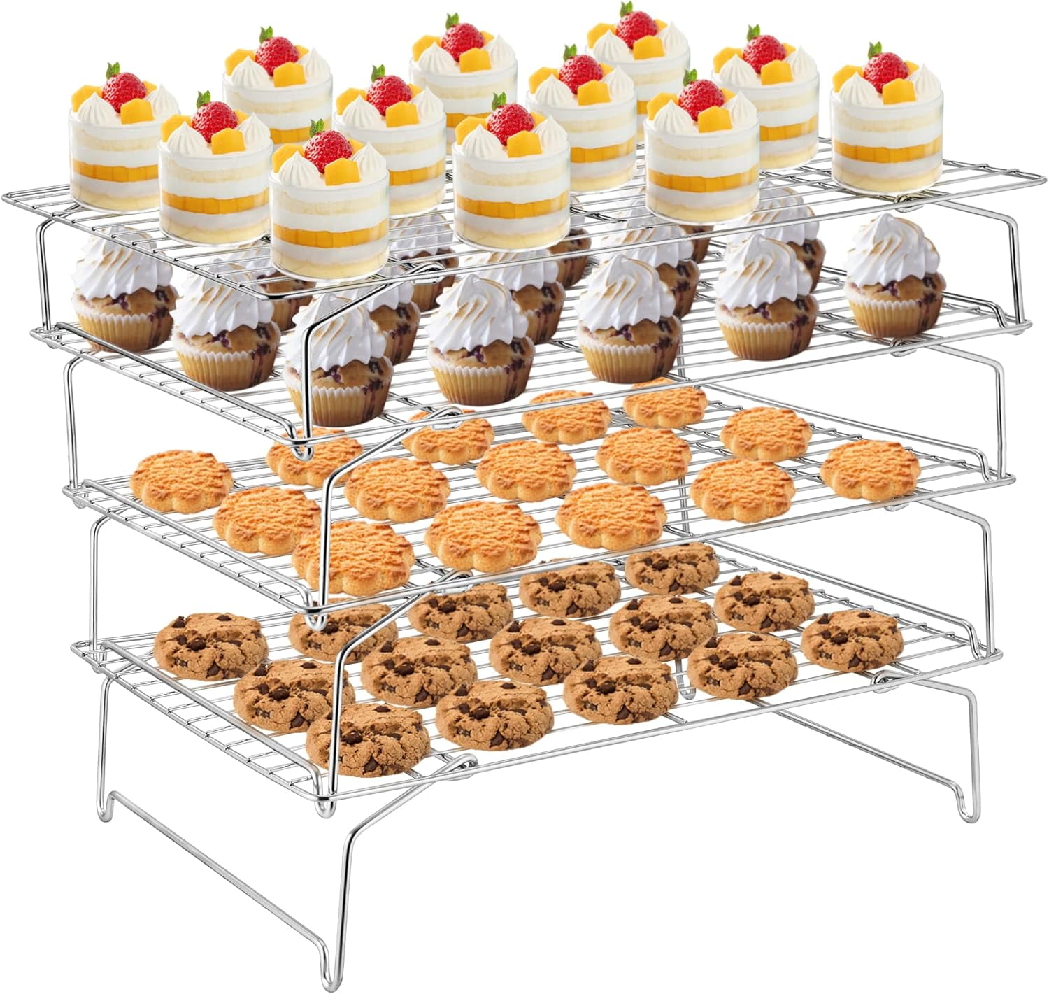 Cooling Rack, 4-Tier Stainless Steel Wire Rack for Baking Roasting ...