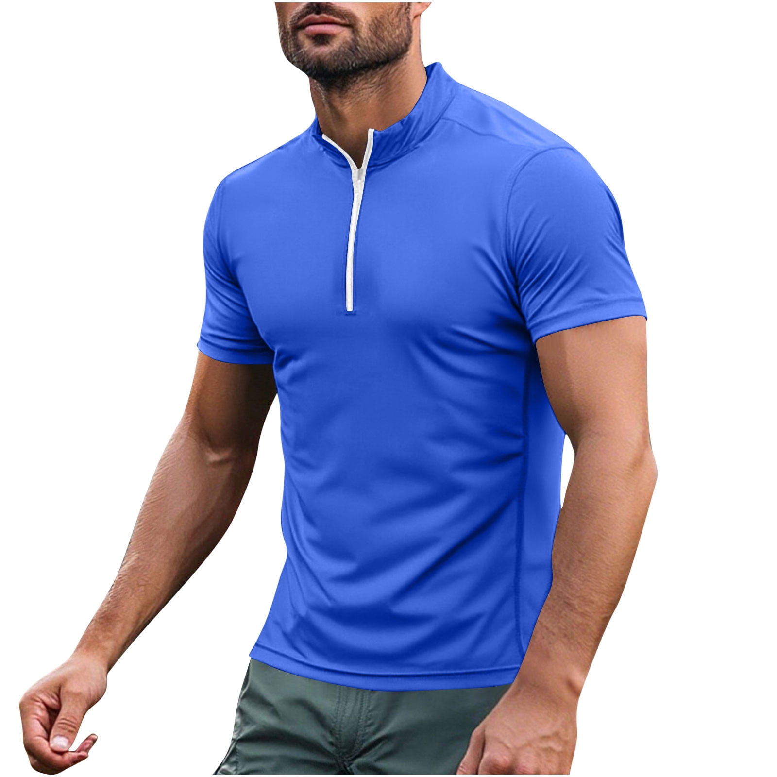 Cooling Shirts for Men Solid Color Fitting Sport Train Zipper Short ...