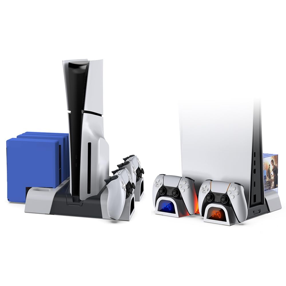 Cooling Stand Station with Dual Charging Base for PS5 Slim Disc ...