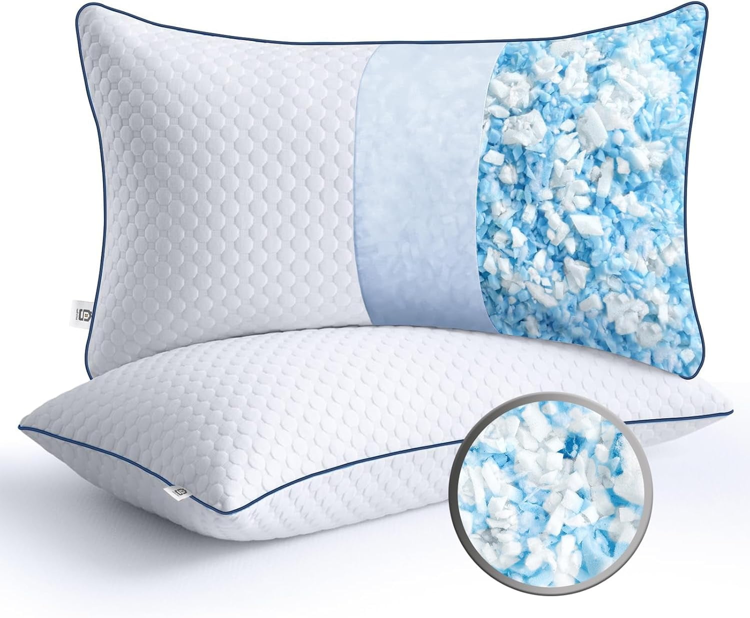 Cooling Standard Pillows Set of 2, Shredded Memory Foam Pillows Standard Size, Adjustable Firm ...