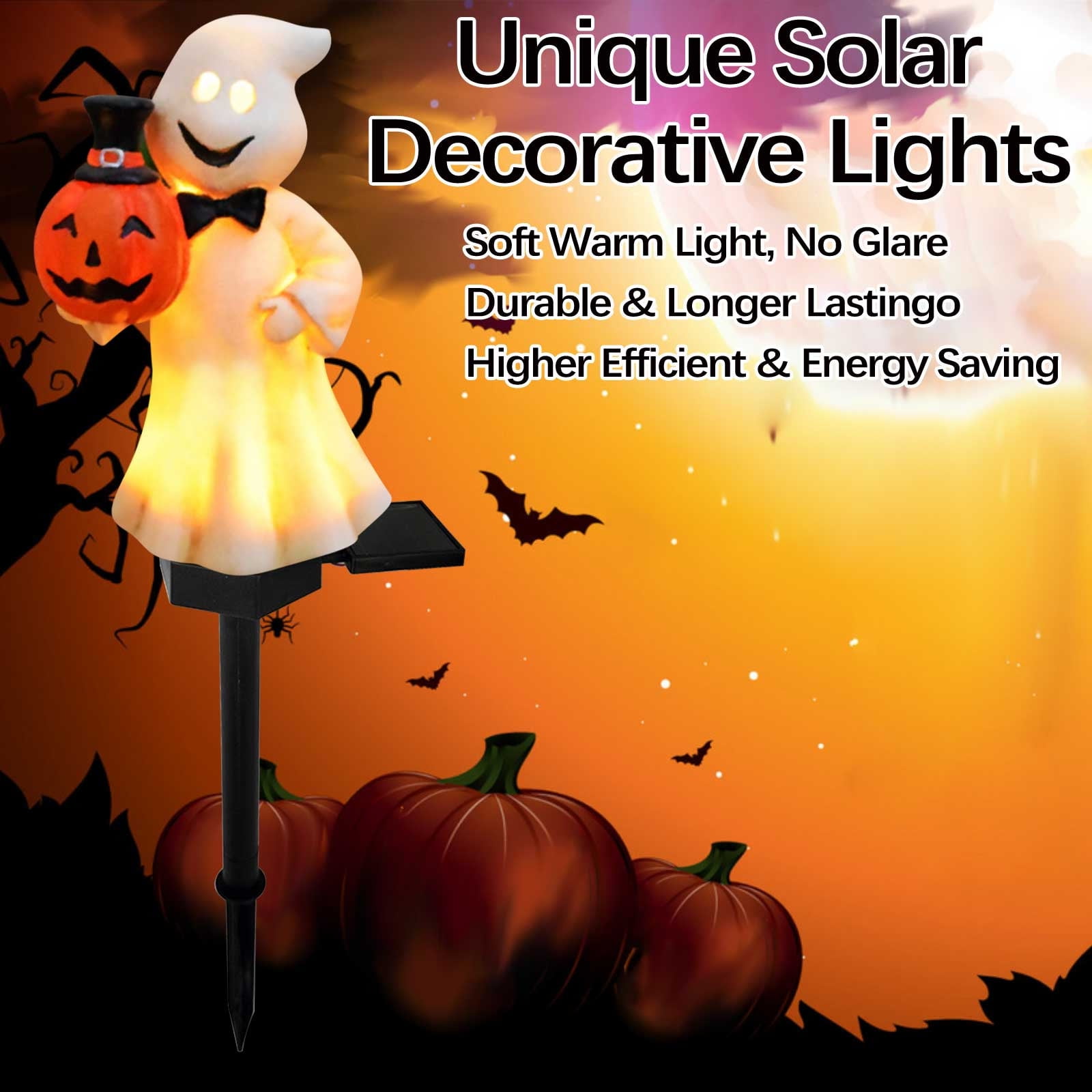 Coollooc 1 Pc Halloween Solar Pumpkin Stake Lights Outdoor Halloween ...