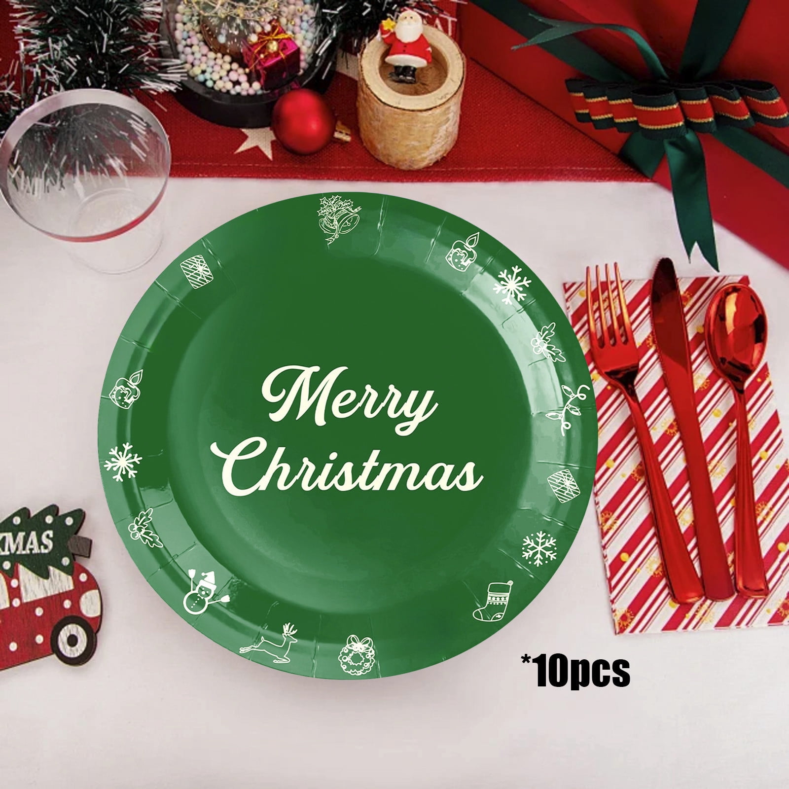 Coollooc 10Pcs Christmas Holly Plates Disposable Paper Christmas ...