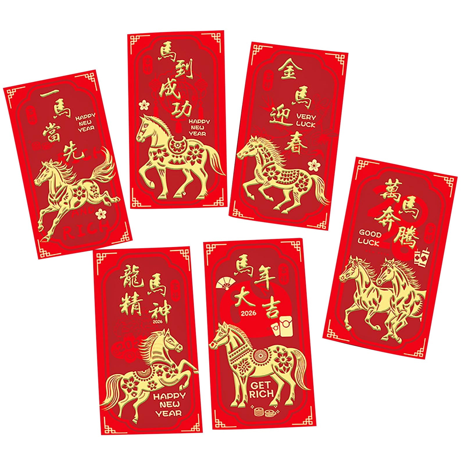 Coollooc 2026 Year of the Horse Red Envelopes, 6Pcs Chinese New Year ...