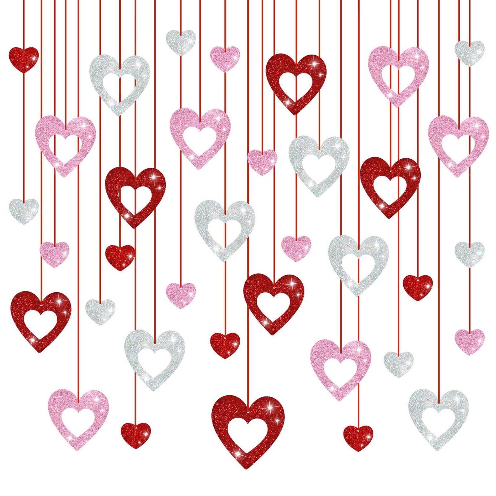 Coollooc 36Pcs Valentine's Day Glitter Heart Swirl Hanging Decoration ...