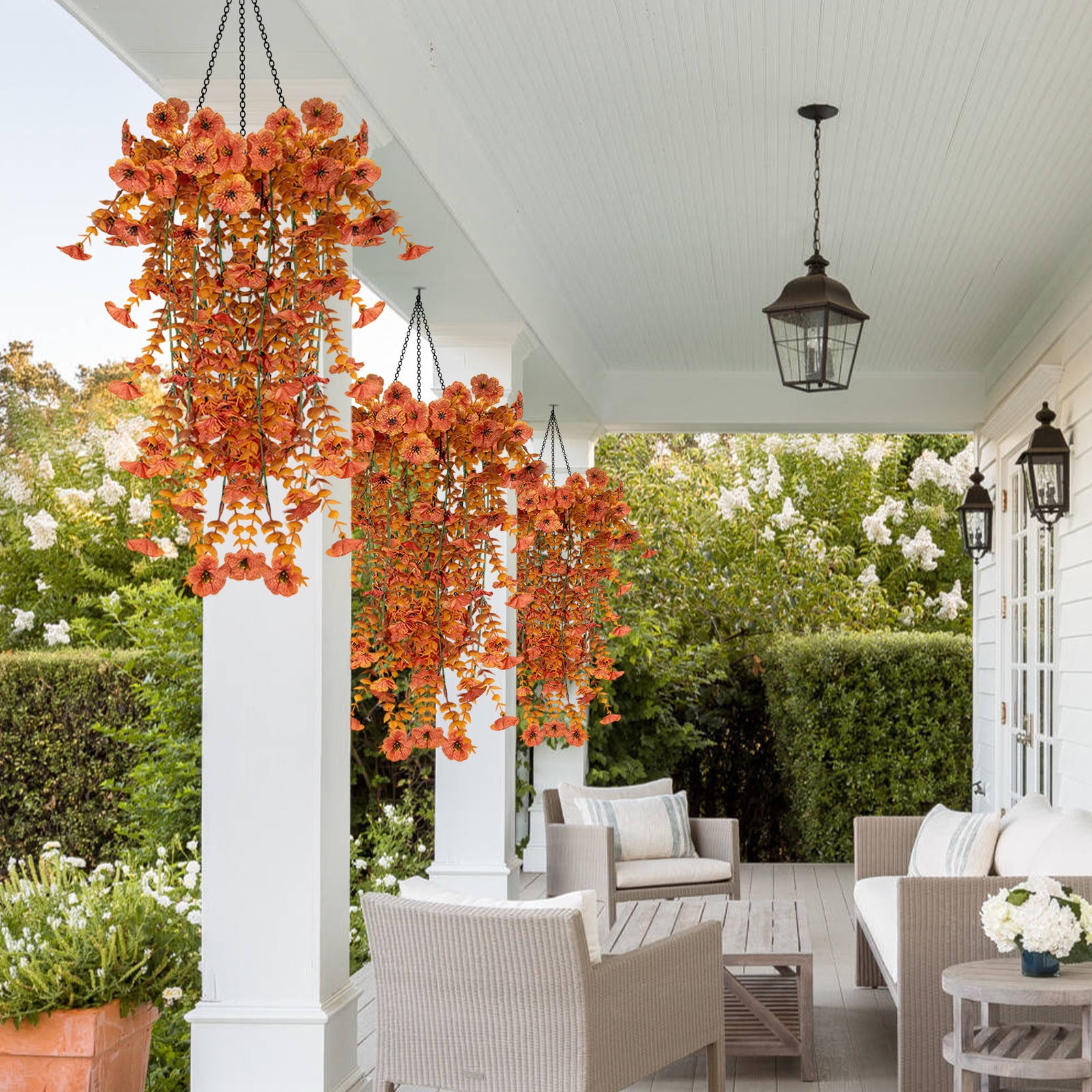 Coollooc Artificial Fall Flowers Fake Mums for Outdoor Outside ...