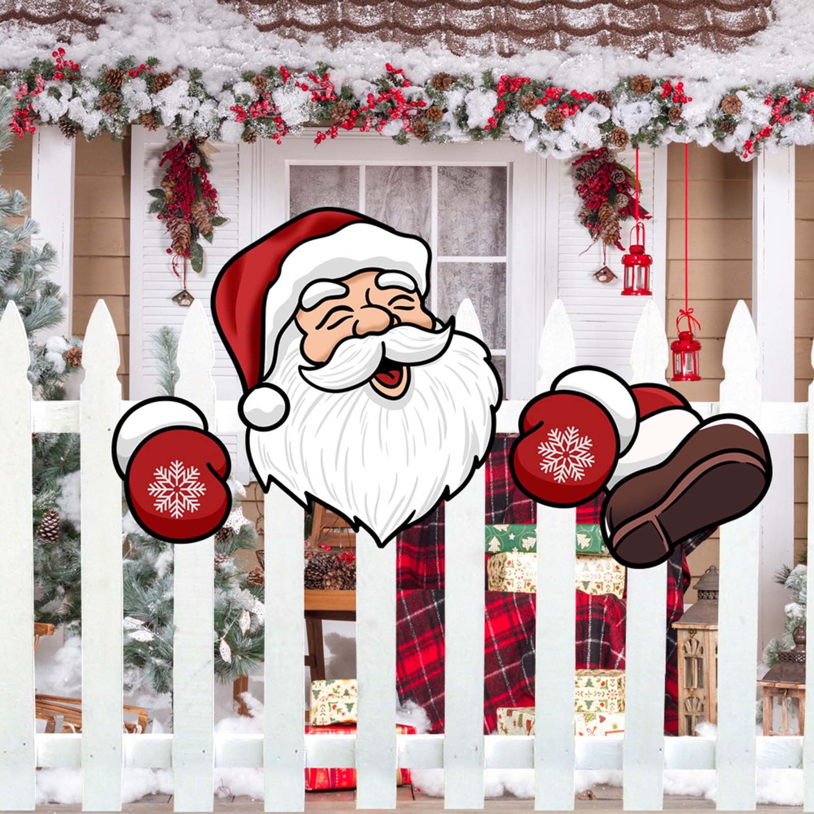 Coollooc Christmas Fence Peeker, Funny Christmas Fence Outdoor Yard Signs with Santa Claus for ...