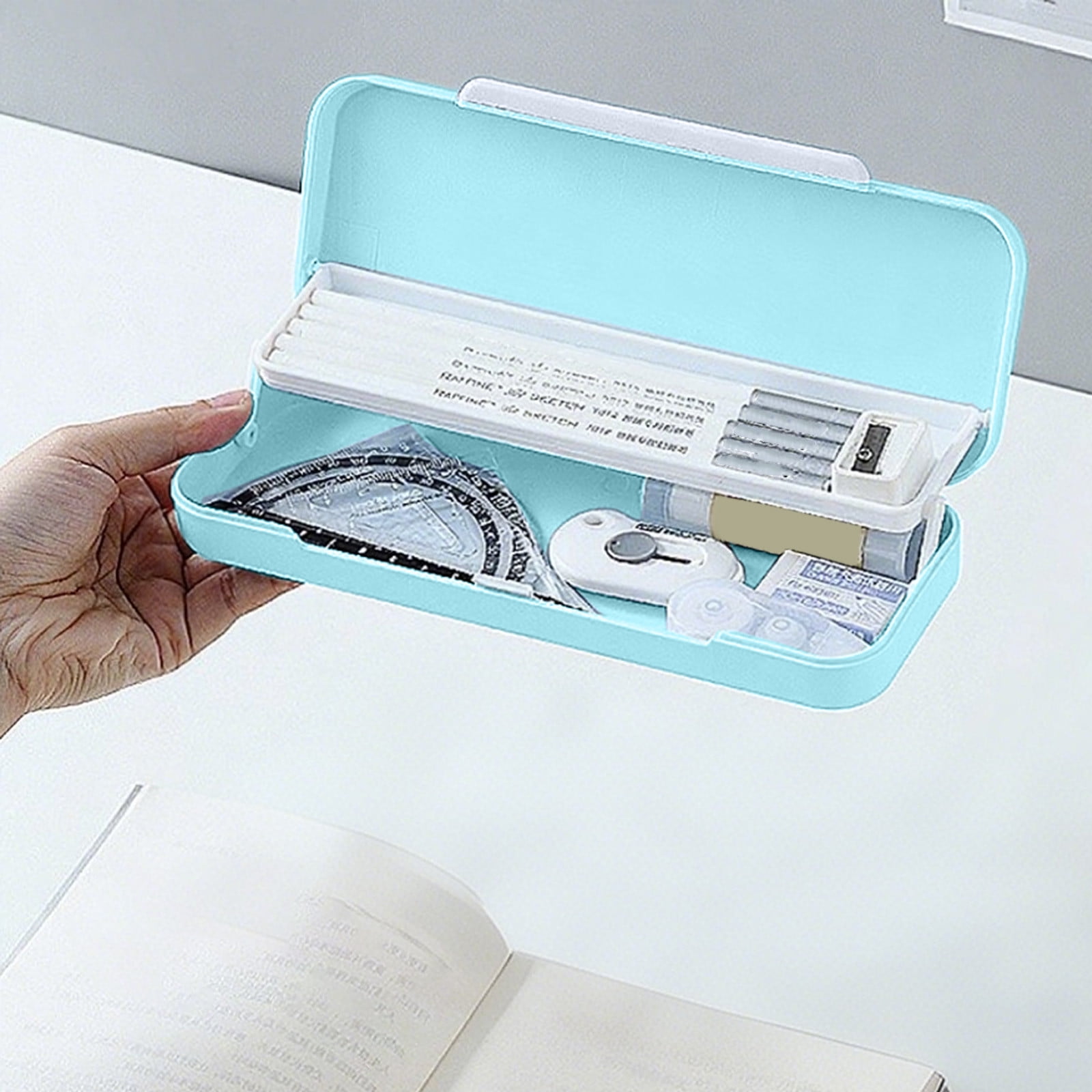 Coollooc Double Layers Plastic Pencil Box Cute Pen Box Organizer ...