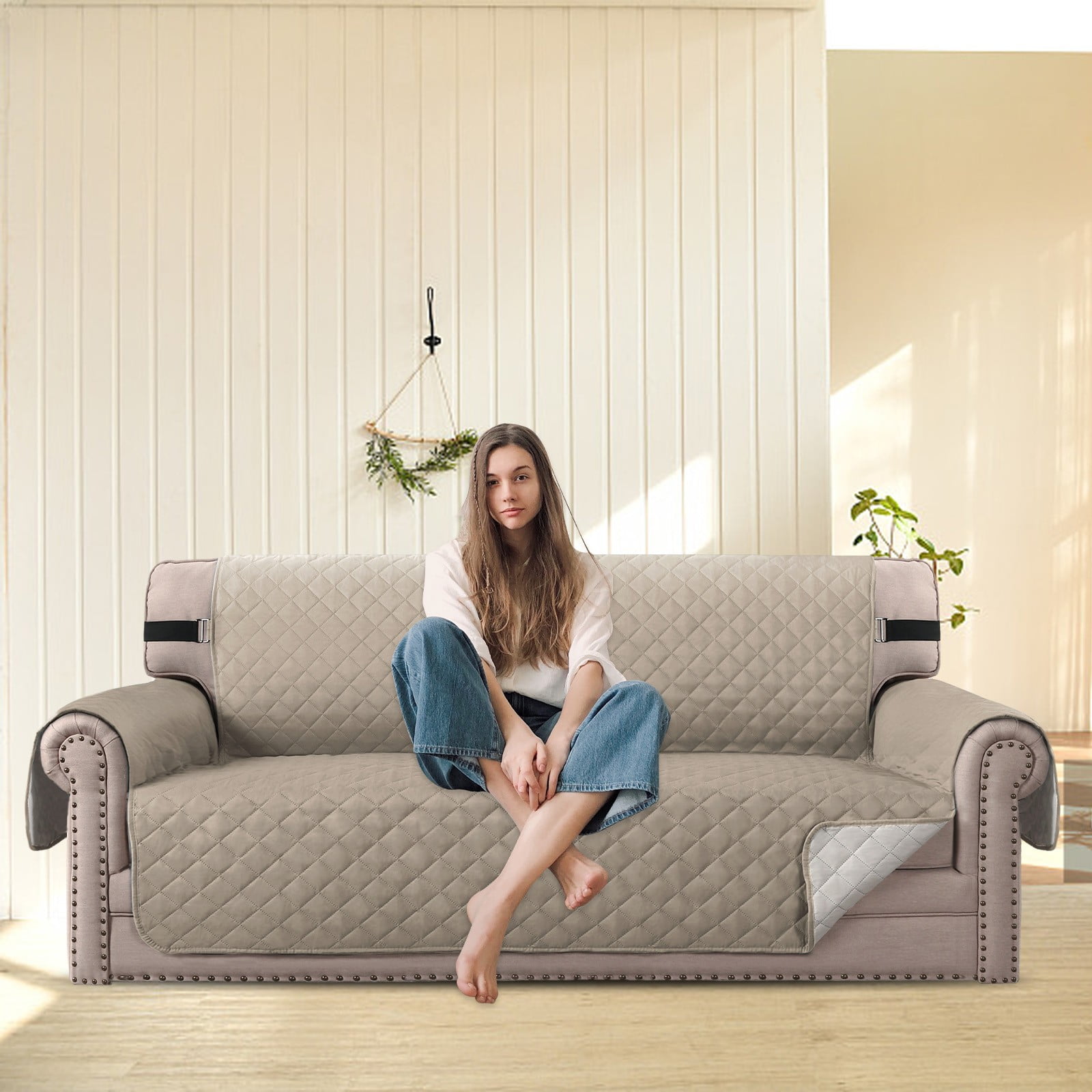 Coollooc Easy-Going Reversible Couch Cover for 3 Cushion Couch Sofa ...