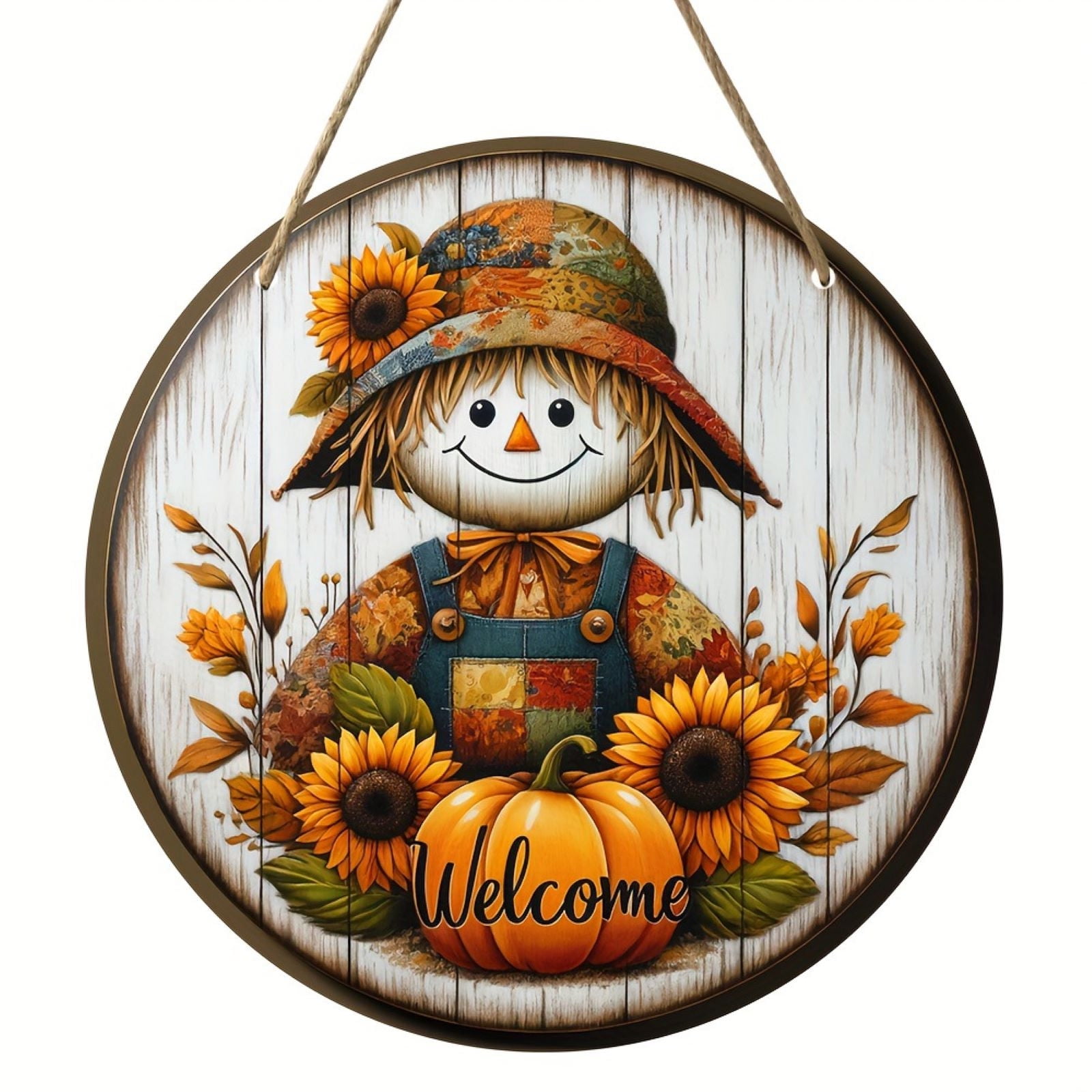 Coollooc Fall Scarecrow Sign for Front Door Decor, Autumn Harvest Maple ...