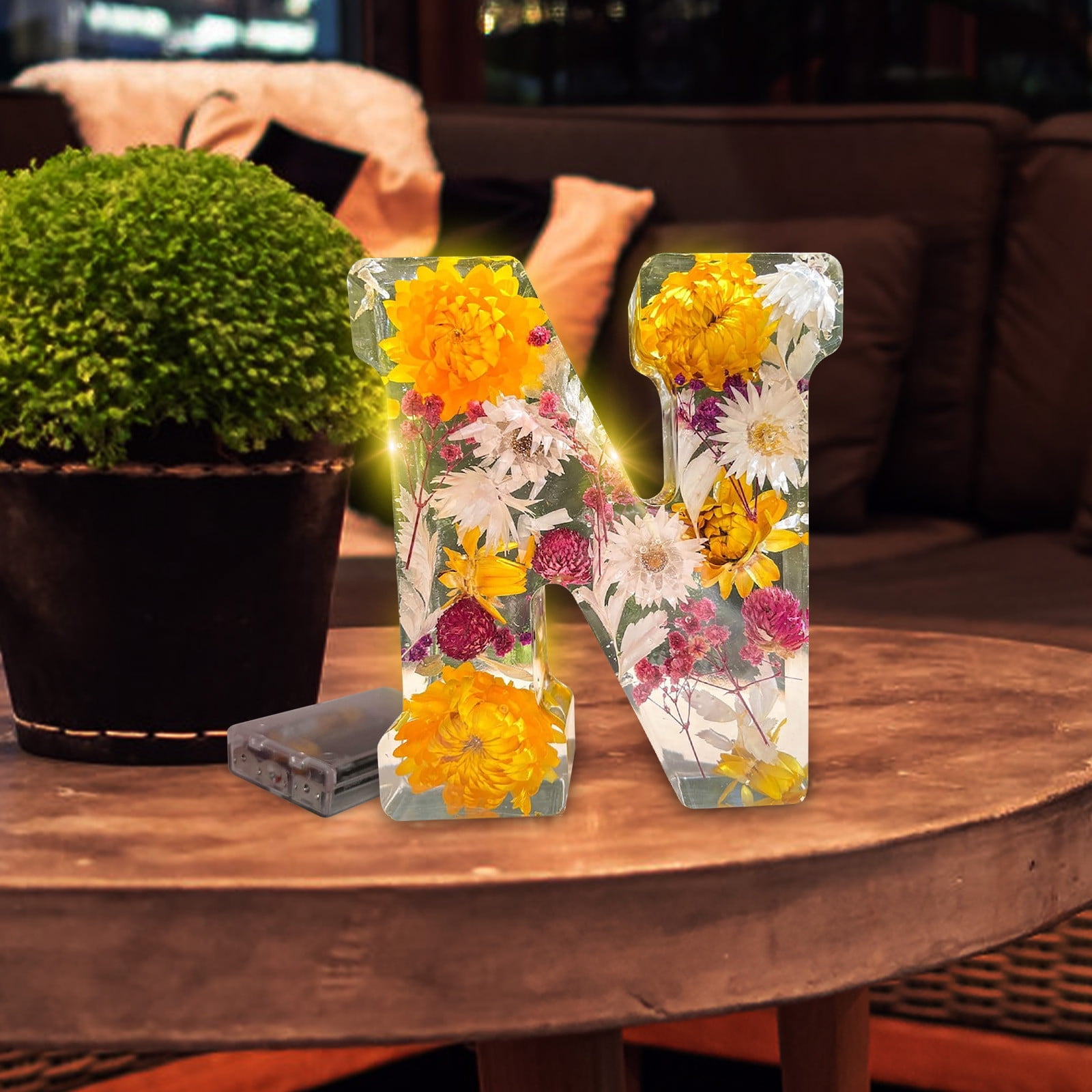 Coollooc Floral Resin Night Light, Floral Resin Letter, Floral Resin ...