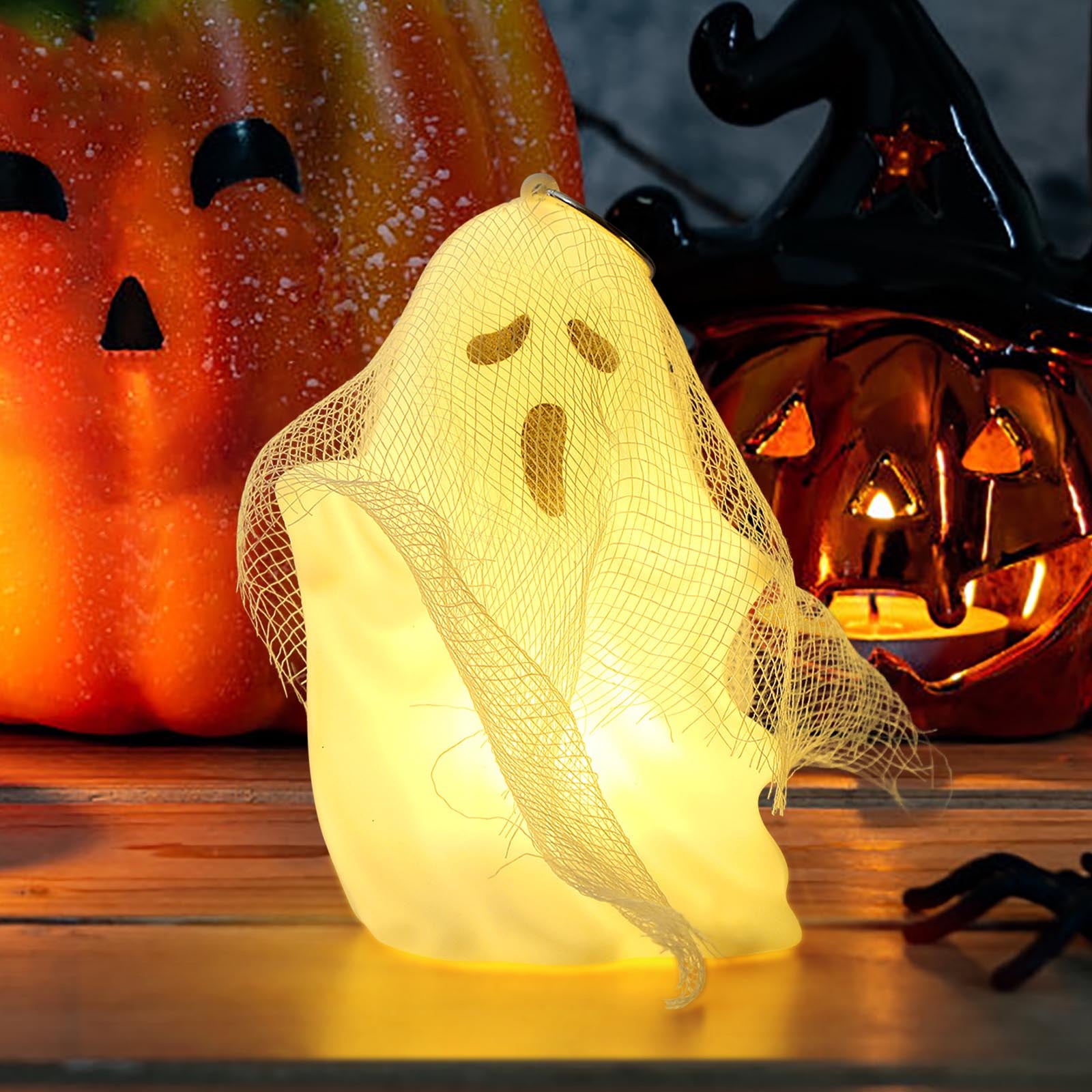 Coollooc Ghost Halloween Decor -White Ghost with Spider Web Led Night ...