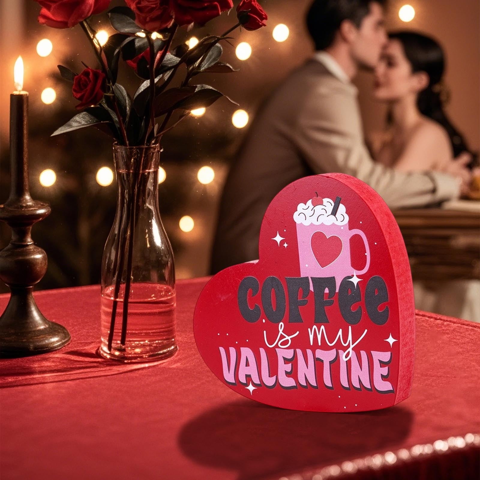 Coollooc Heart Shaped Wooden Valentine's Day Decor Rustic Wedding Party ...