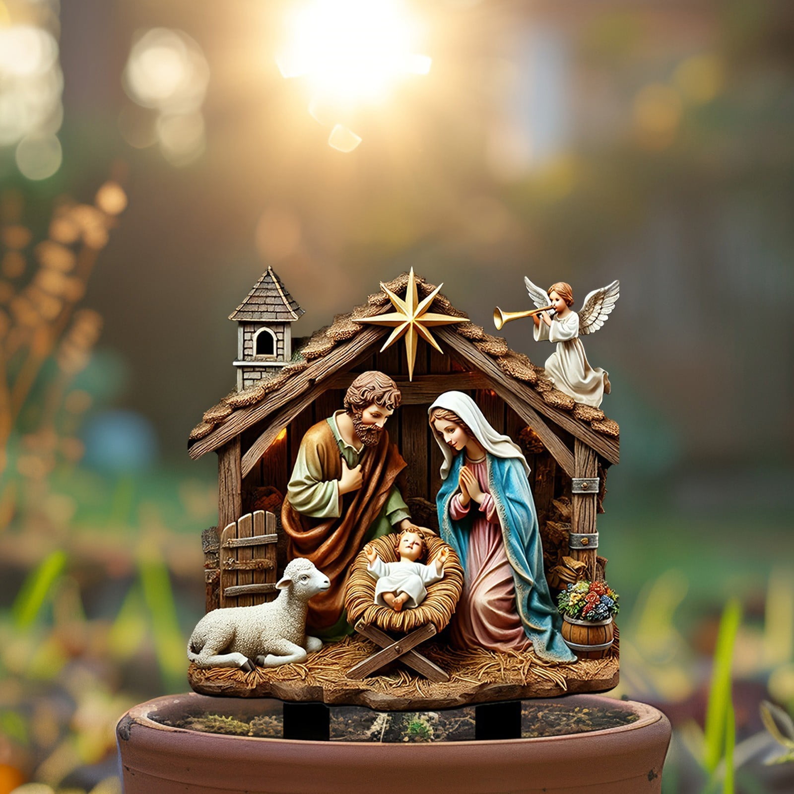 Coollooc Holy Family Nativity Figurine Set, Baby Jesus in Manger ...