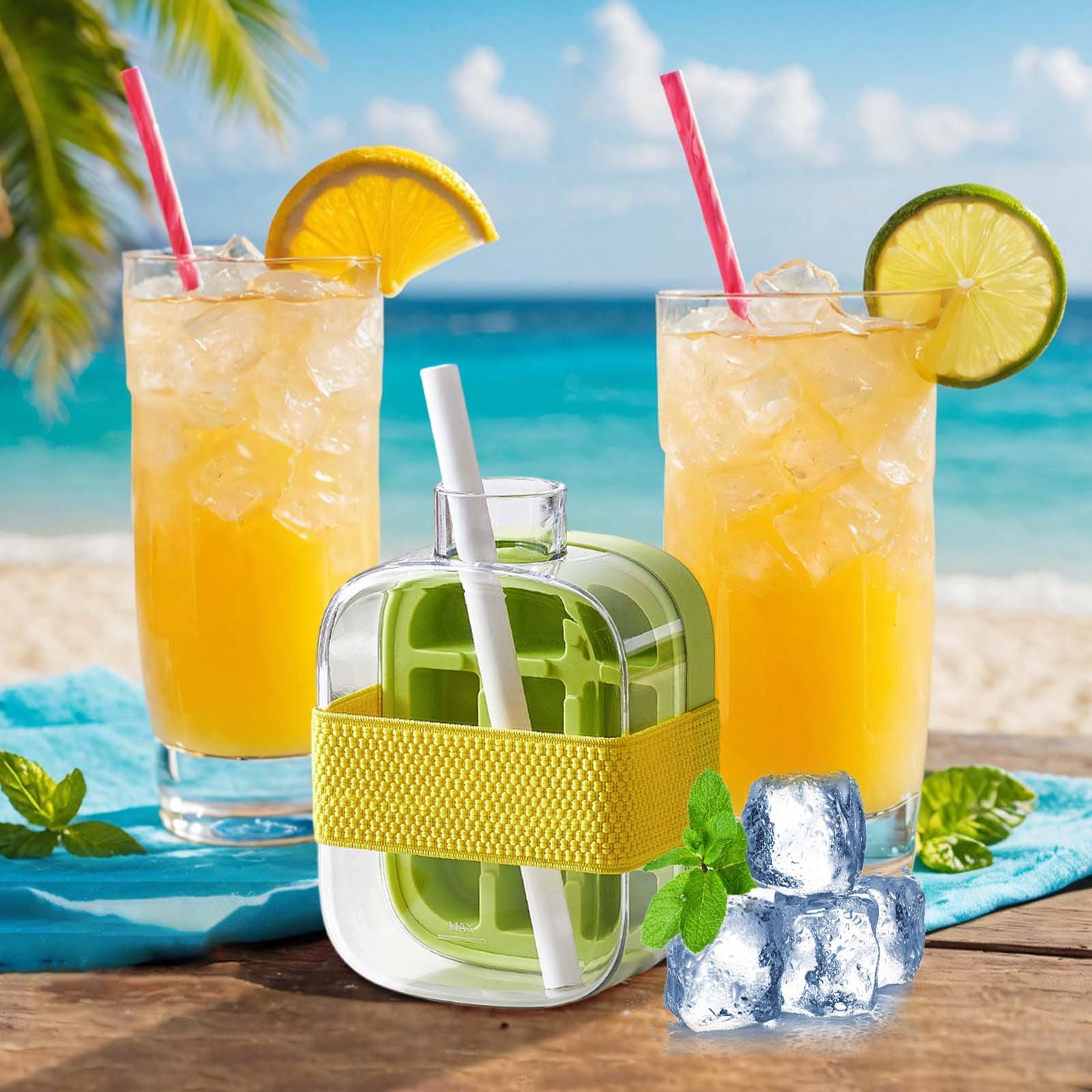 Coollooc Ice Cube Bottle with Straw, Portable Ice Maker Cup, No Need to ...