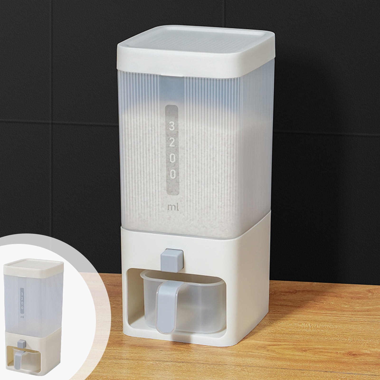 "Coollooc Rice Dispenser, 25 lbs Capacity, White, Food Grade Plastic ...