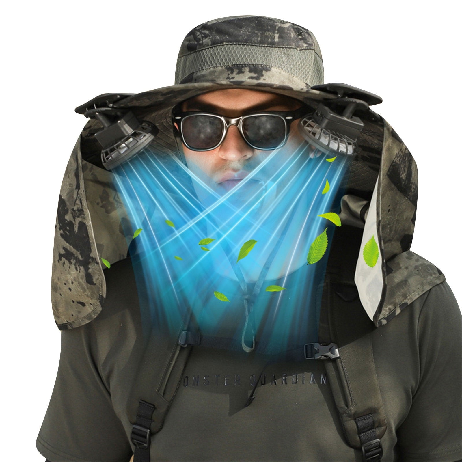 Coollooc Solar Fan Hat with Neck Flap, Outdoor USB Rechargeable Hats ...