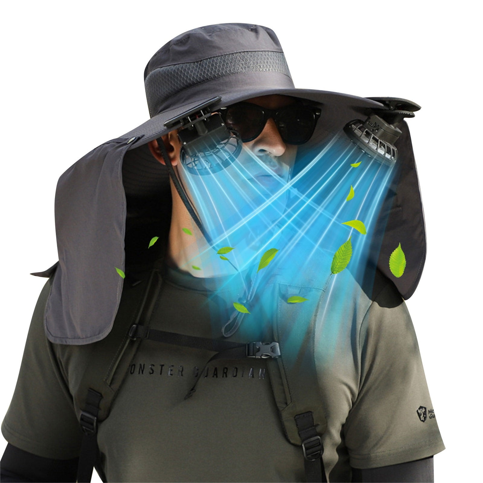 Coollooc Solar Fan Hat with Neck Flap, Outdoor USB Rechargeable Hats ...