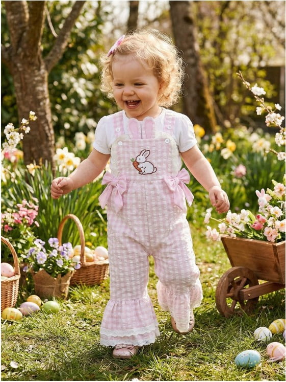 Coollooc Toddler Girl Plaid Jumpsuit, Easter Outfit Overalls Easter ...