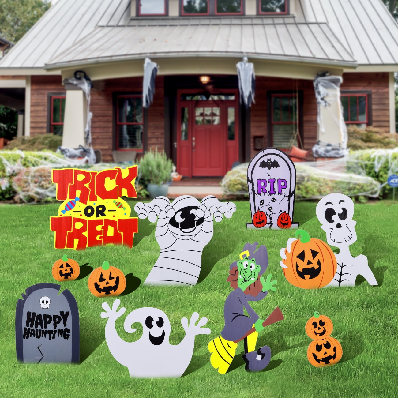 Coolmade 10PCS Yard Signs Halloween Props Pumpkin Ghost Monster Stakes ...