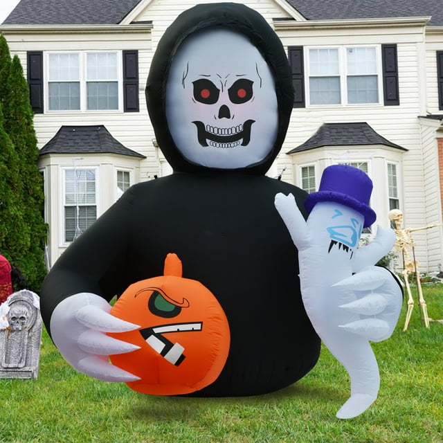 Coolmade 10ft Large Inflatable Grim Reaper with Haunted Pumpkin, Blow ...