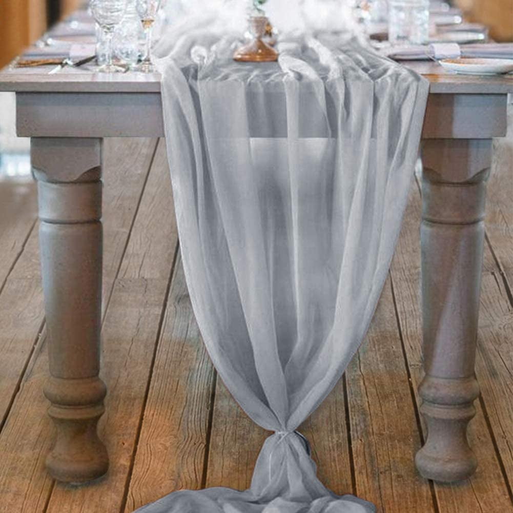 Coolmade 10ft Light Gray Chiffon Table Runner 29x120 Inches Romantic ...
