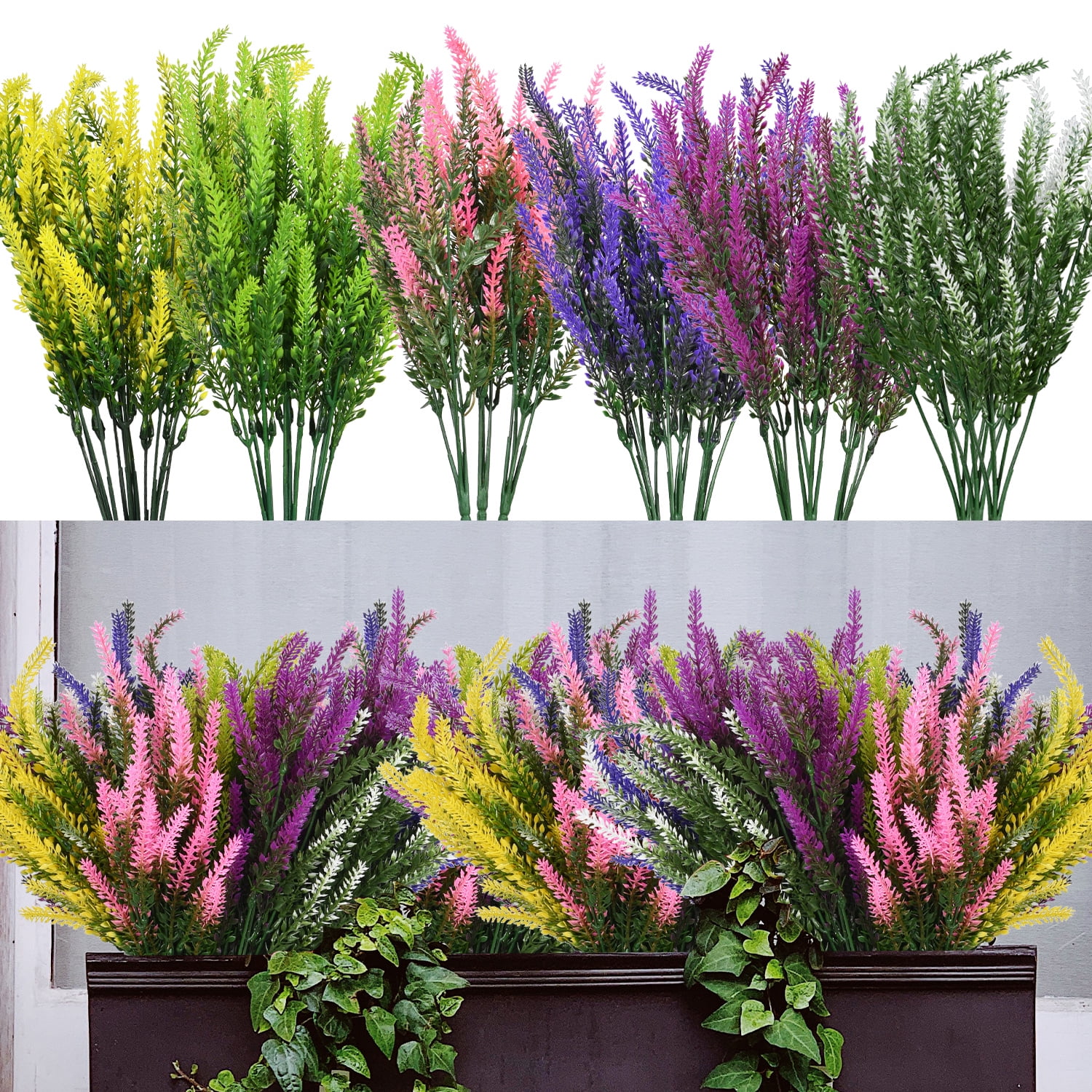Coolmade 18 Bundles Colorful Artificial Flowers Outdoor UV Resistant ...