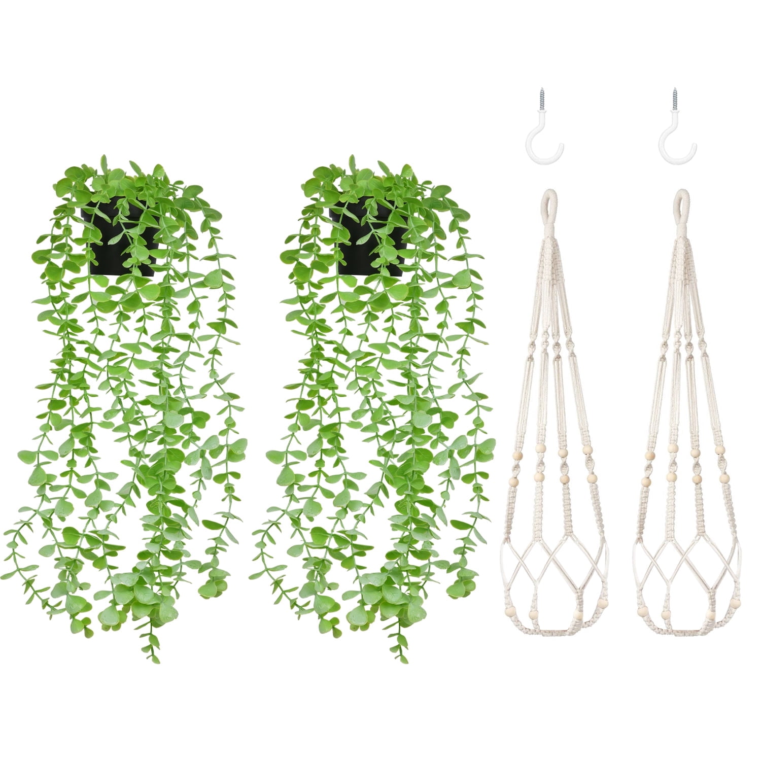Coolmade 2pcs Artificial Hanging Plants with Pot 2.6ft Artificial ...