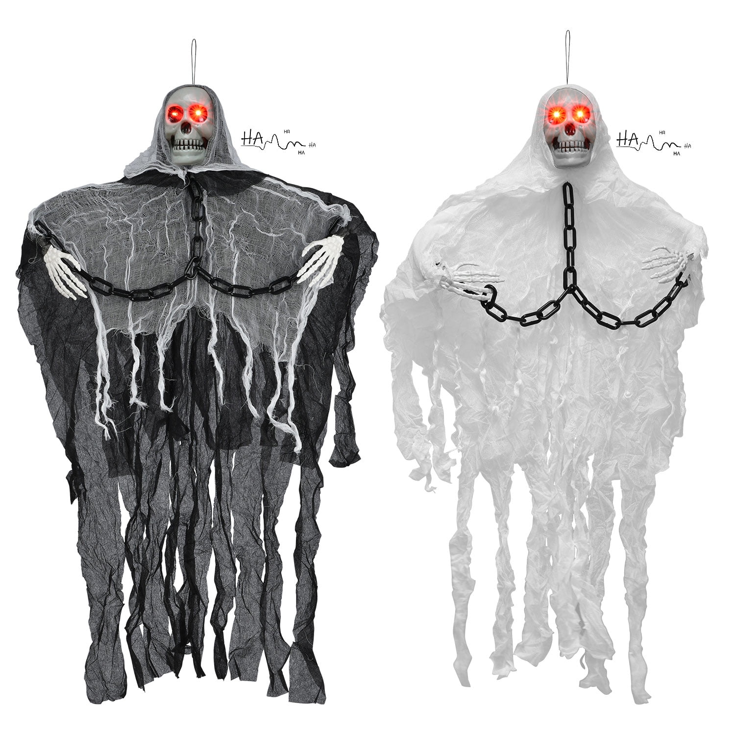 Coolmade 32" Halloween Hanging Ghost Decorations, LED Eyes, Sound ...